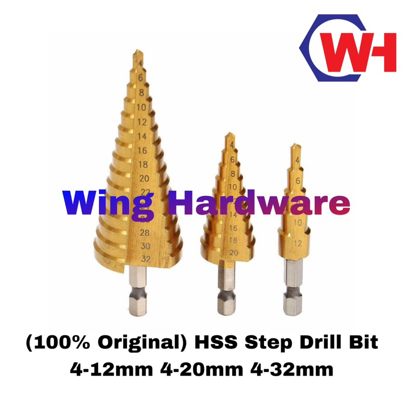 (100% Original) HSS Steel Step Drill Bit 4-12mm 4-20mm 4-32mm | Shopee ...
