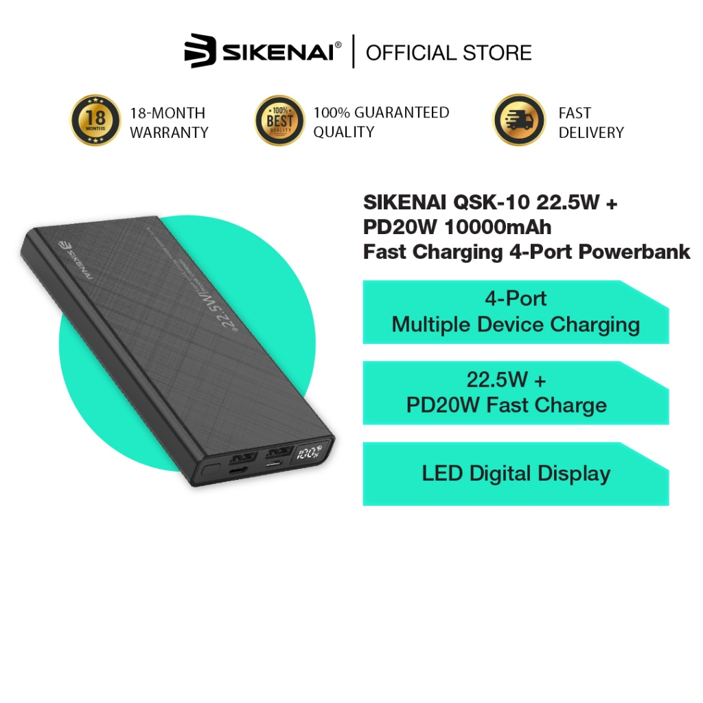 SIKENAI QSK-10 22.5W + PD20W 10000mAh Fast Charging 4-Port Powerbank ...