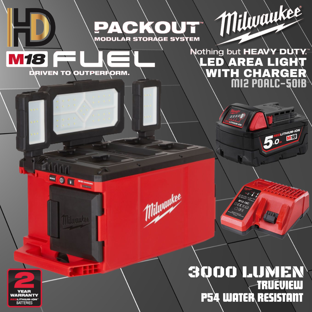 Milwaukee M18-POALC PACKOUT LED Area Light With Charger 3000 Lumen ...