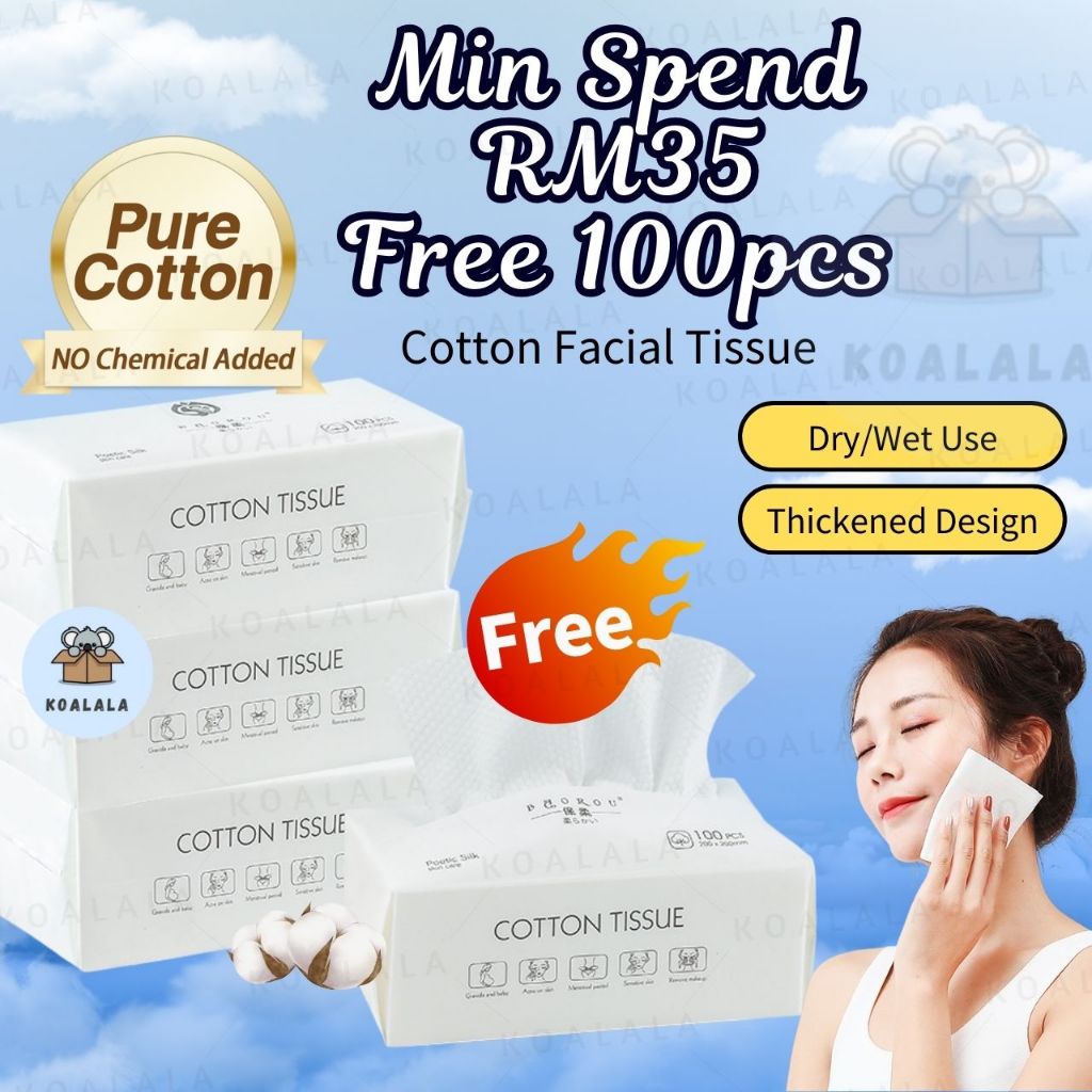 【200pc】Facial Tissue Towel Disposable Face Towel Facial Wipes Face Kapas Muka Cotton Tissues ...