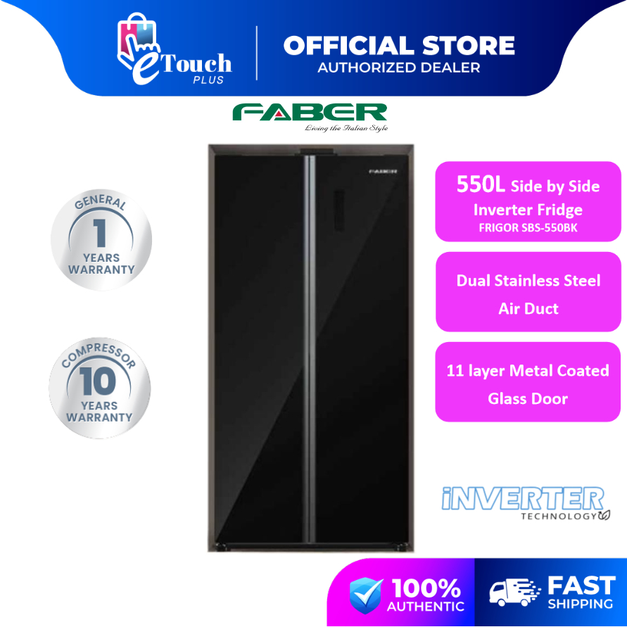 FABER Side By Side Inverter Refrigerator Fridge LUSSO (500L) SBS-500DG ...