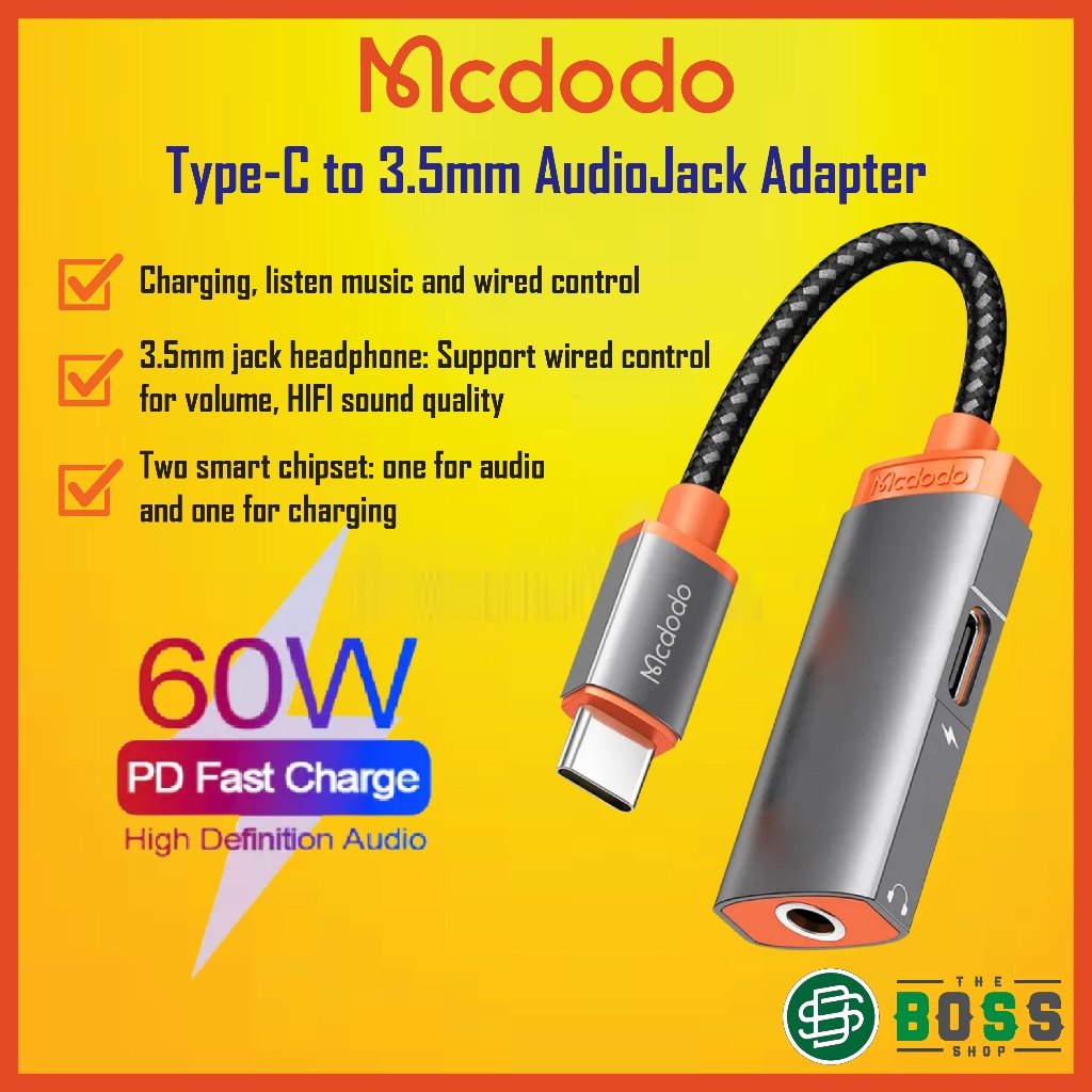 [1YrWarranty] MCDODO Type-c adapter PD60W USB-C charging + 3.5mm ...