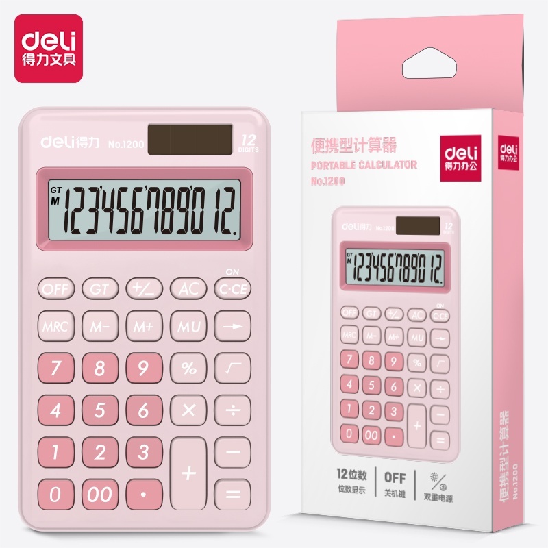 Deli Desktop Calculator 12 Digit Dual Power Soft Lighting Display Blue 1200-BLU/1200-PINK/1200 ...