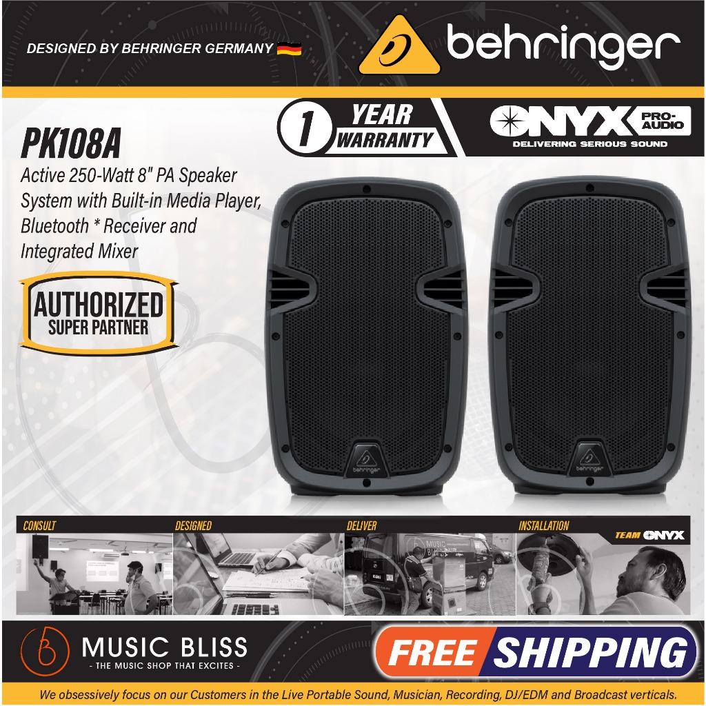 Behringer PK108A Active 250W 8" PA Speaker System with Bluetooth (PK ...
