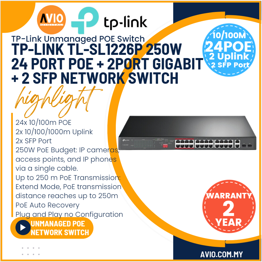TP-LINK Tplink 24 Port 100M IP Network Rackmount POE Switch 24 POE 2 ...