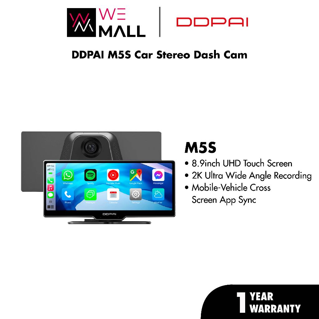DDPAI M5S Car Stereo Dash Cam | 8.9" Touchscreen | 2K Ultra Wide Angle ...