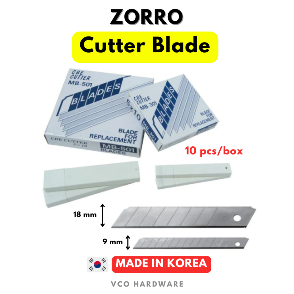[ 10 PCS ] ZORRO Korea Cutter Blade Refill / Replacement 18 mm 9 mm ...