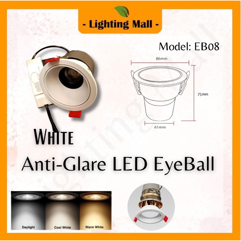 Recessed Spotlight LED Eyeball COB Downlight 12W 3000K/4000K/6500K Anti ...