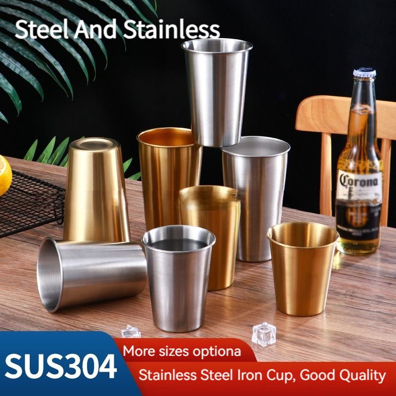 304 Stainless Steel Cup Mug Portable Drinking Metal Coffee Tea Beer Cup ...
