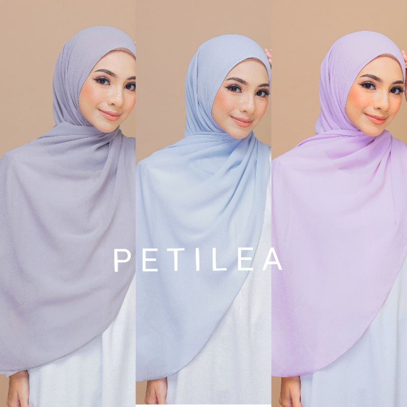 REESA flowy chiffon wide shawl end curve oblong shawl baby seam halus ...