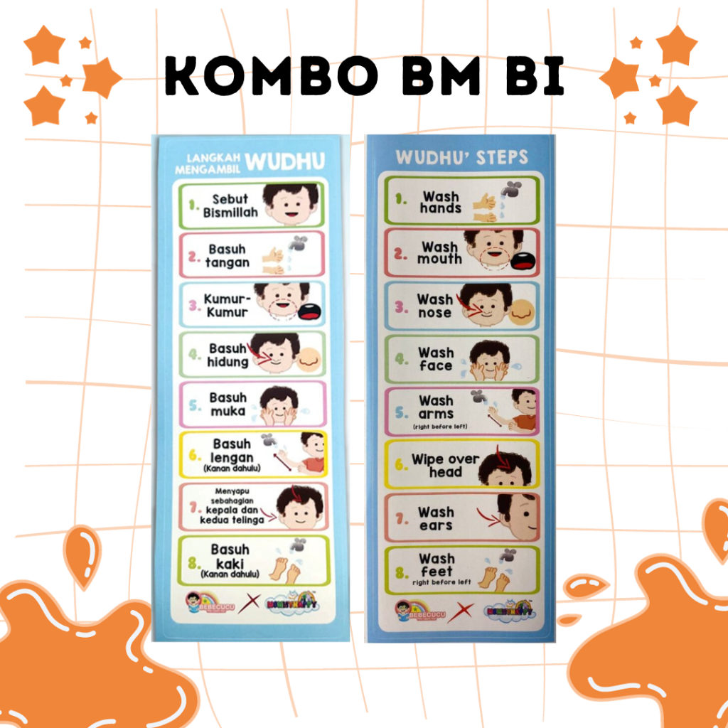 [MOMMYHAPPY] STICKER WUDHU VERSI BM DAN VERSI BI - PELEKAT WUDHU PRA ...