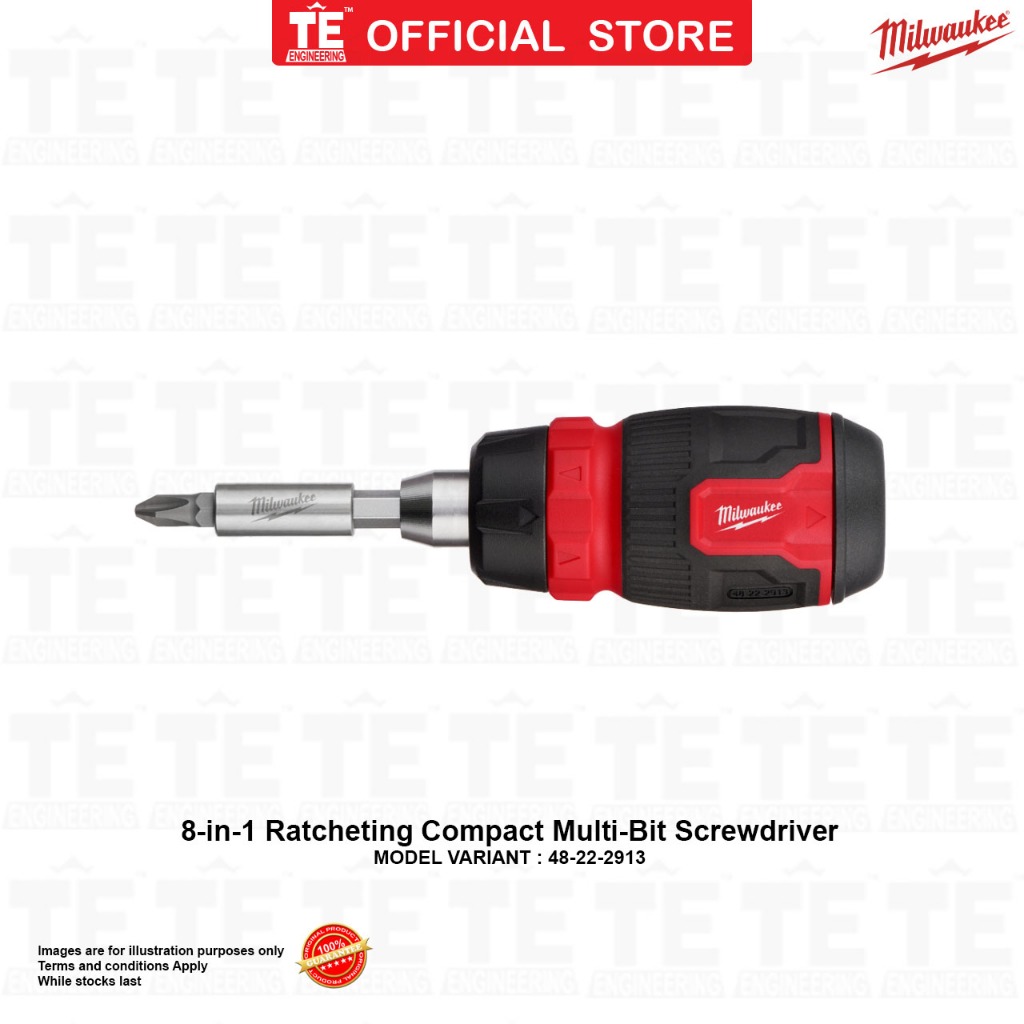 Milwaukee 8-in-1 Ratcheting Compact Multi-Bit Screwdriver (48-22-2913 ...