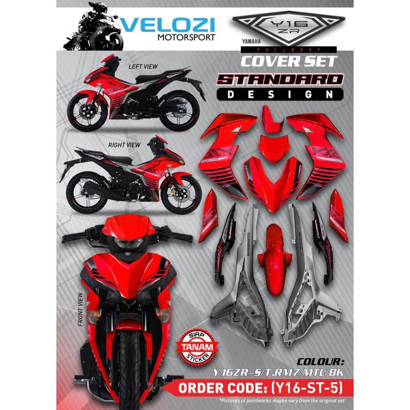 VELOZI YAMAHA Y16 Y16ZR (NOT ABS) STANDARD DESIGN RM7 RED / MATALIC ...