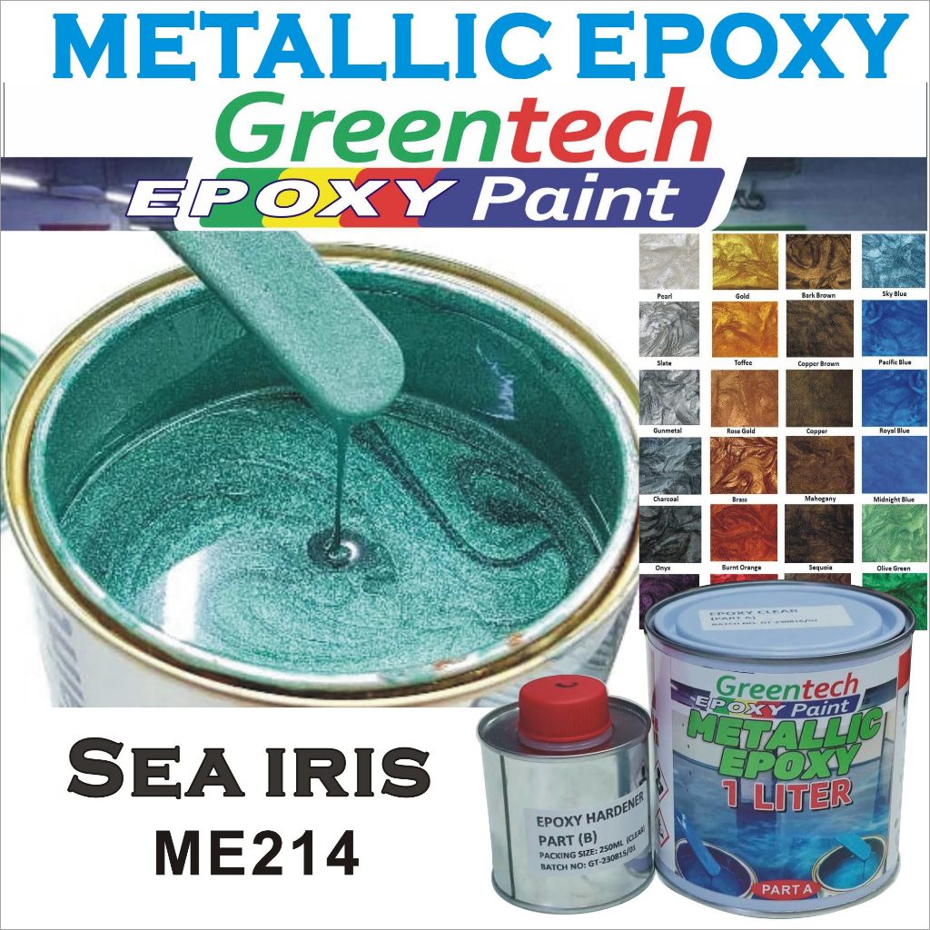 ME214 SEA IRIS ( Metallic Epoxy Paint ) 1L METALLIC EPOXY FLOOR PAINT COATING Tiles & Floor ...