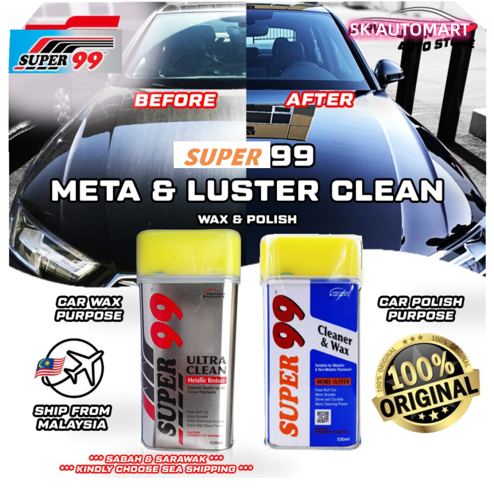 Super 99 Cleaner & Polish Luster / Meta Clean Wax with Sponge 530 ml - Remove stains,Scratches ...