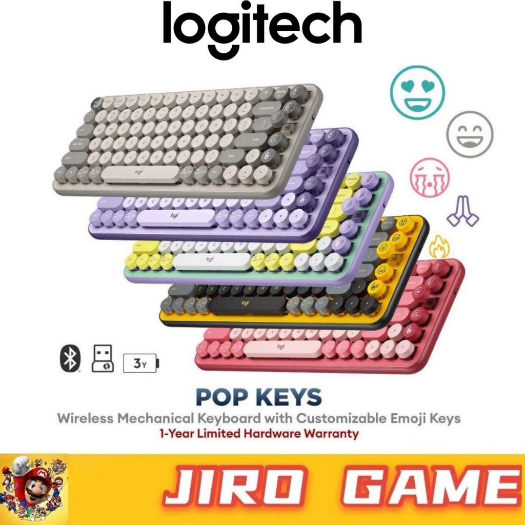 Logitech Pop Keys Mechanical Wireless Keyboard with Customisable Emoji ...