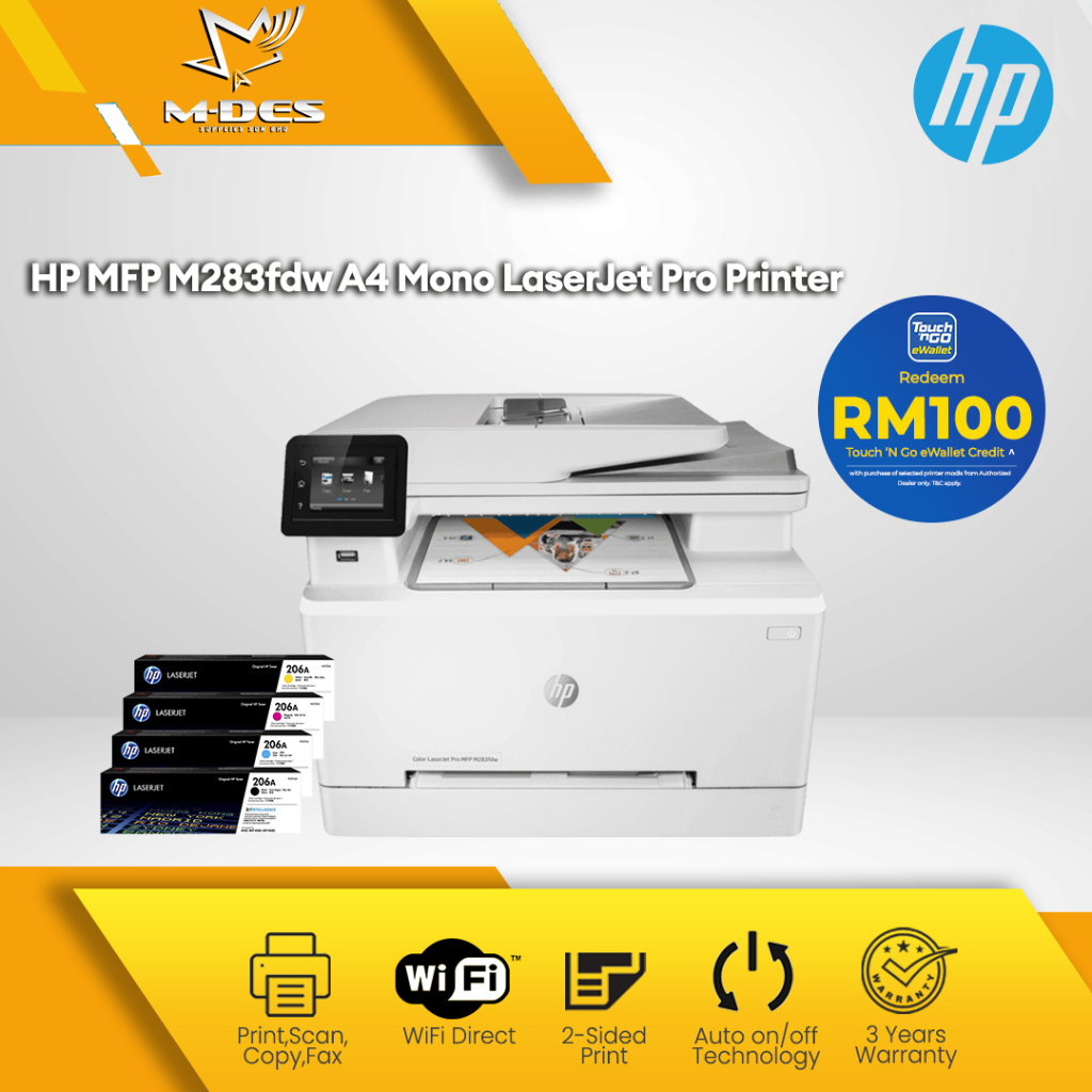 HP MFP M283FDW All In One Wireless Fax A4 Color Laserjet Printer ...