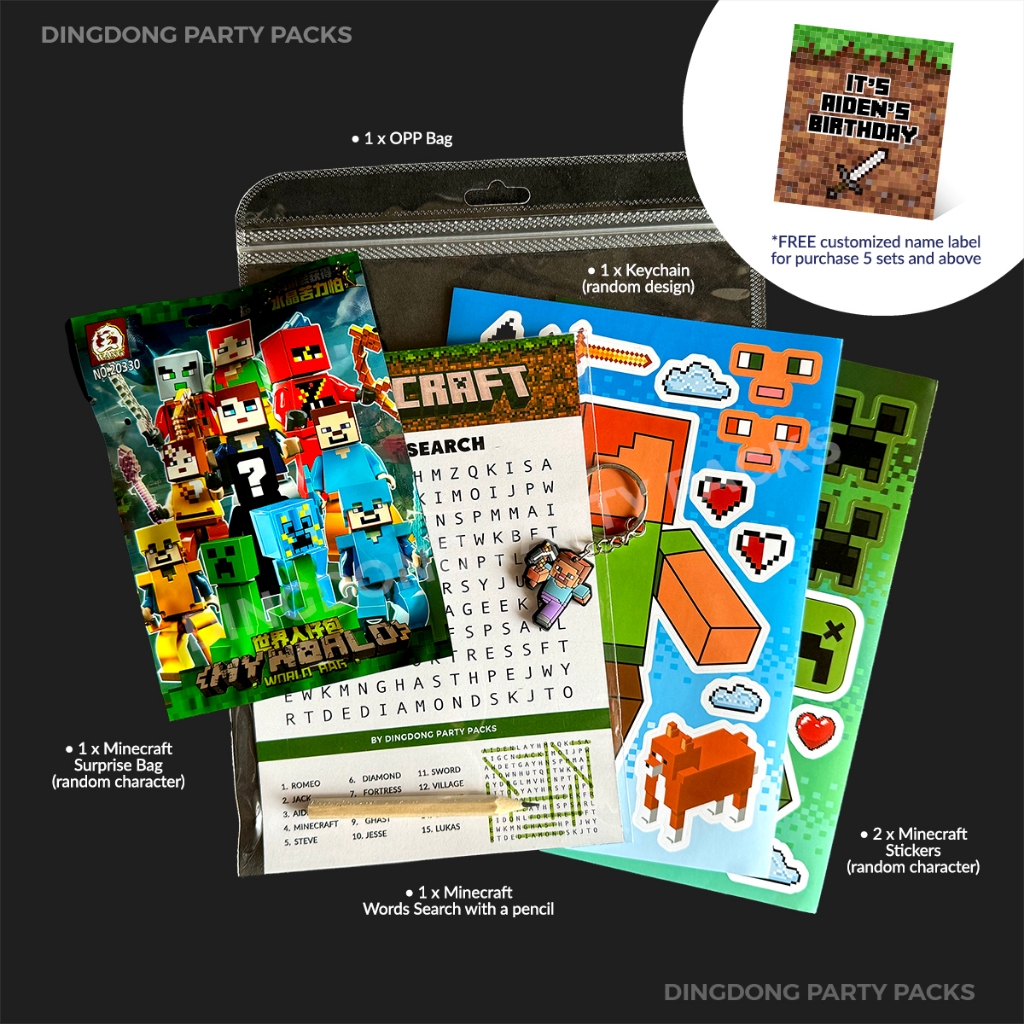Minecraft Theme Set - Birthday Party Pack / Goodie Bag / Gift Set/ Door ...
