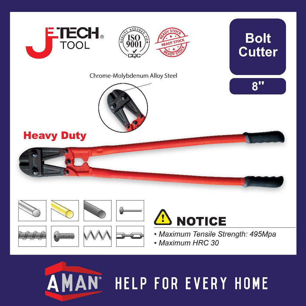 JETECH 8" Bolt Cutter Heavy Duty Bolt Rubber Handle Bolt Clipper Cut ...