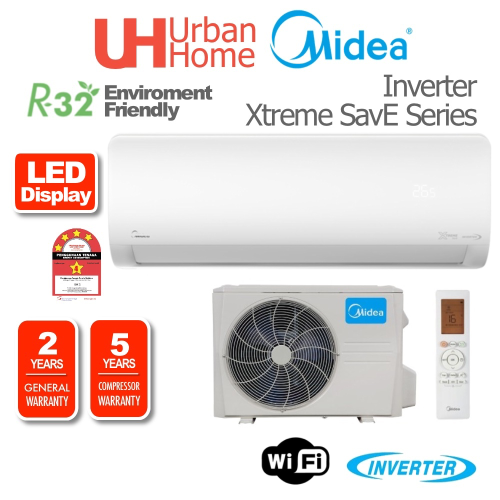 Midea AirCond R32 Xtreme SavE Inverter Air Conditioner WiFi Ready (1HP-2.5HP) MSXS-10CRDN8 ...