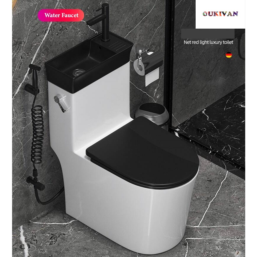 2IN1 Ceramic Sitting Toilet With Top Wash Basin + Faucet + Water Spray ...