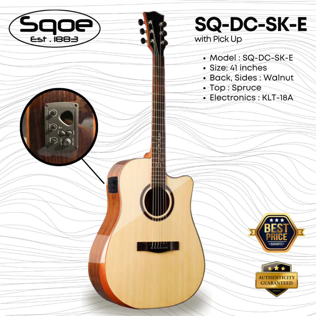 SQOE SQ-DC-SK-E 41 Inch Acoustic Guitar with Sqoe KLT-18A pick up w Arm Bevel ( SQDCSKE / SQ DC ...