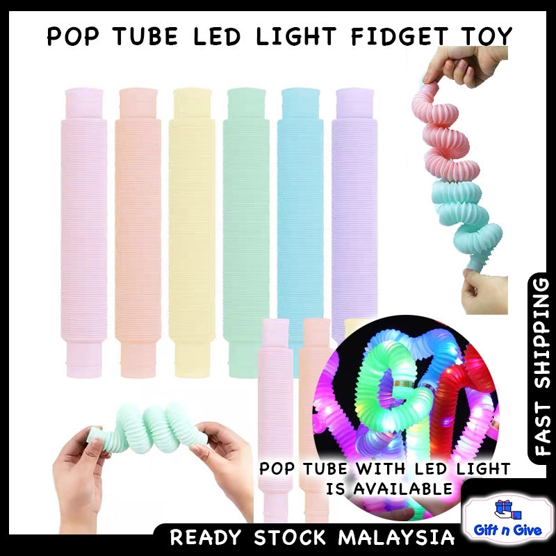 19cm Pop Tube Led Light Fidget Toy Macaron Pastel Colour Stretch Anti ...