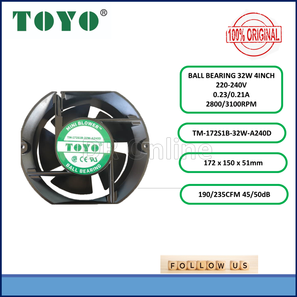 TOYO COOLING BLOWER FAN 240VAC ~ 6" BALL BEARING,(TOYO/TM-172S1B-32W-A240D) | Shopee Malaysia