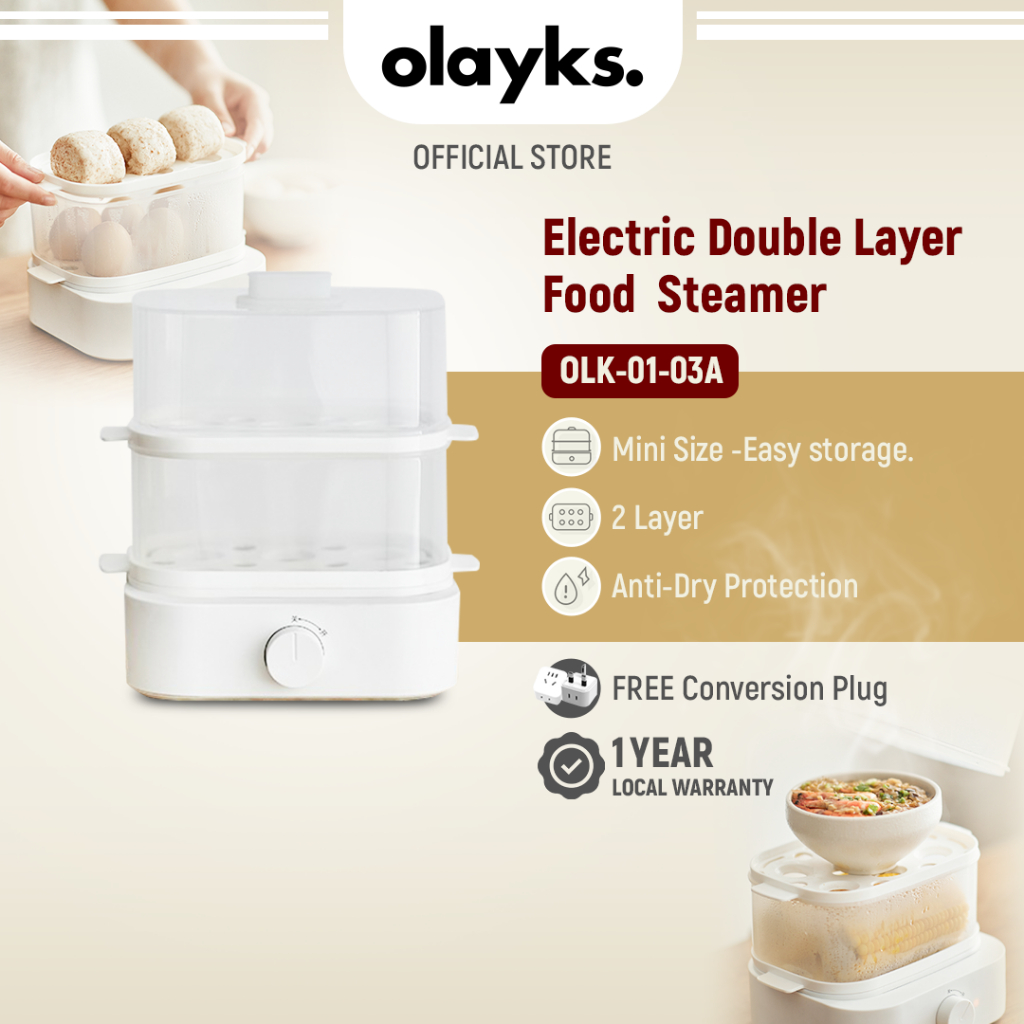 Olayks Electric Food Steamer Double Layer Mini Egg Steamer Pau Dimsum ...
