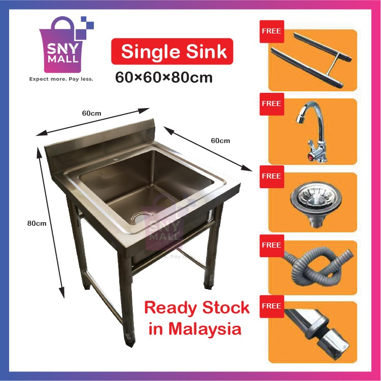 Stainless Steel Single Bowl Sink L60 x W60 x H80cm / Sinki Basuh Cuci ...
