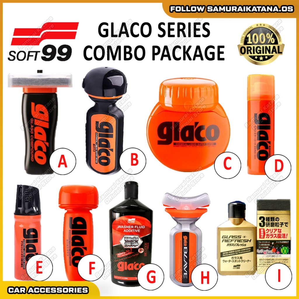 Soft99 Glaco Series Ultra Glaco/ "W" Jet Strong/ Glass Compound Roll On/Mirror Coat Zero/ Roll ...