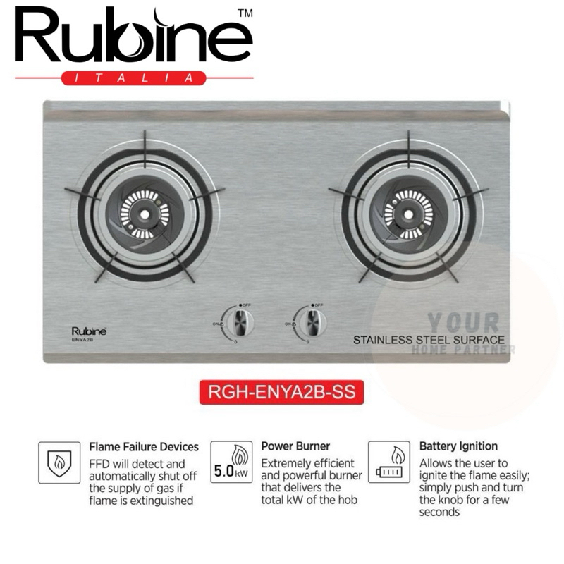 Rubine Satinless Steel Hob RGH-ENYA2B-SS /Elba Stainless Steel Hob EBH ...