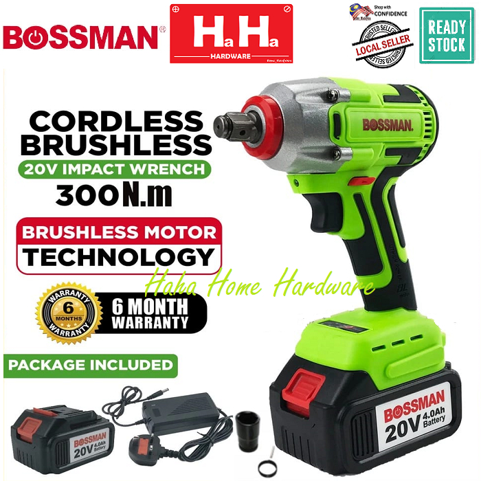 BOSSMAN 20V 1/2'' Cordless Brushless Impact Wrench Driver 4.0Ah Battery ...