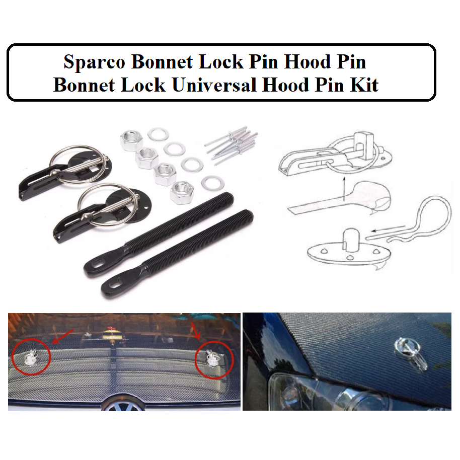 Sparco Bonnet Lock Pin Hood Pin Bonnet Lock Universal Hood Pin Kit BLUE ...