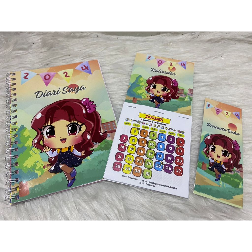 Buku Diari Mini 2024 (Girl) Size 20cm x 14cm (percuma penanda buku dan ...