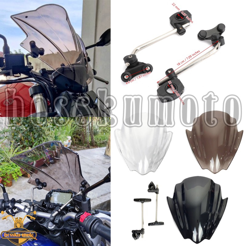 Motorcycle Universal Windshield WindScreen with Bracket for 22mm ...