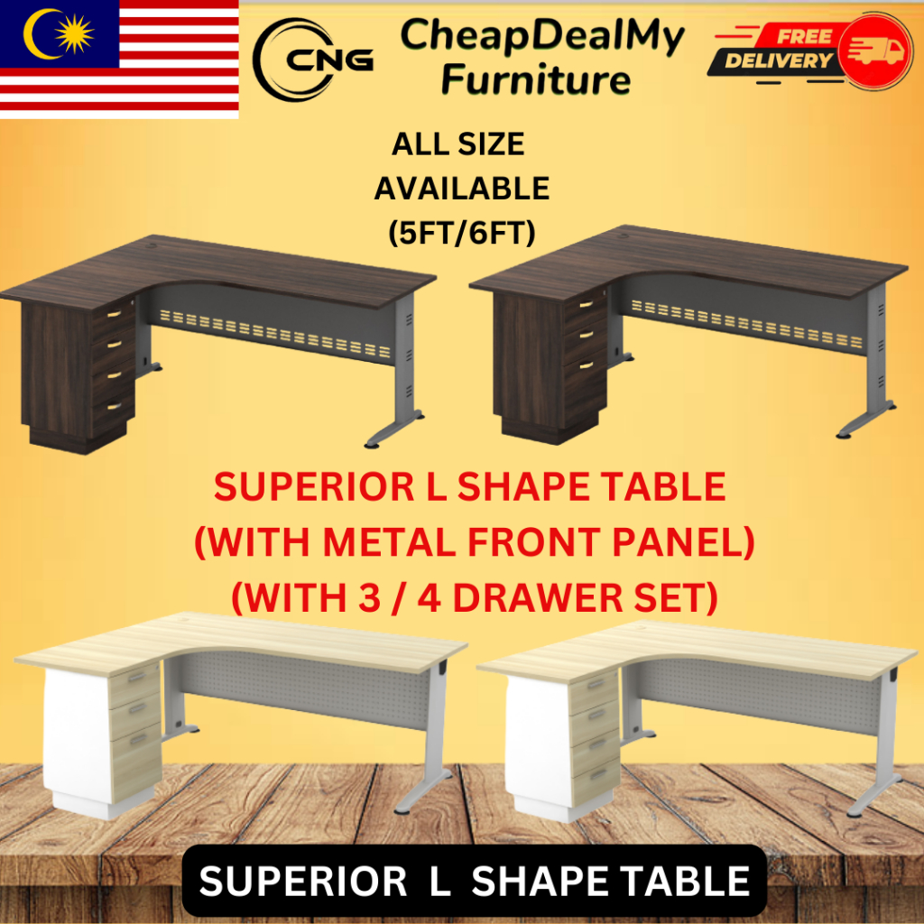 CheapDeal Executive L ShapeTable With 3 Drawer 4 DRAWER METAL FRONT ...