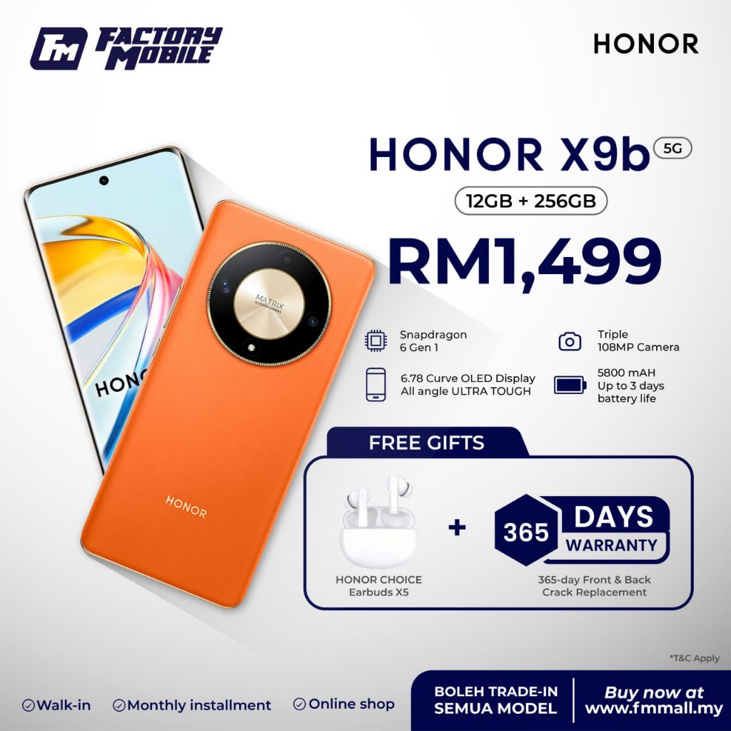 HONOR X9b 5G 12GB RAM + 256GB ROM |Original set 1 year warranty by HONOR Malaysia | Shopee Malaysia