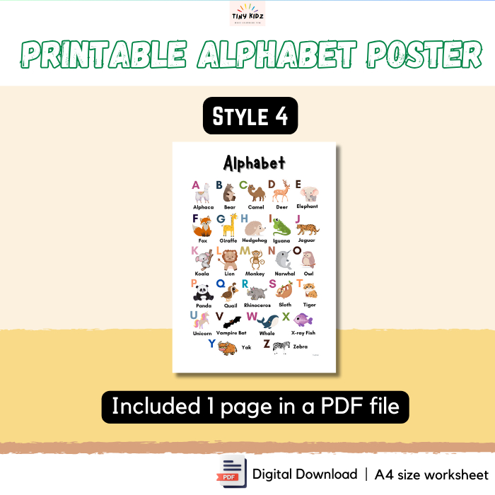 P001 PDF Printable Alphabet Poster for preschoolers, baby, homeschool ...