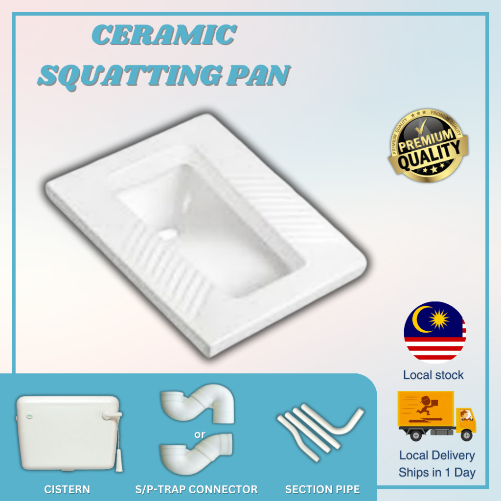Durable 500MM Ceramic Square Squatting Pan for Toilet Tandas Cangkung ...