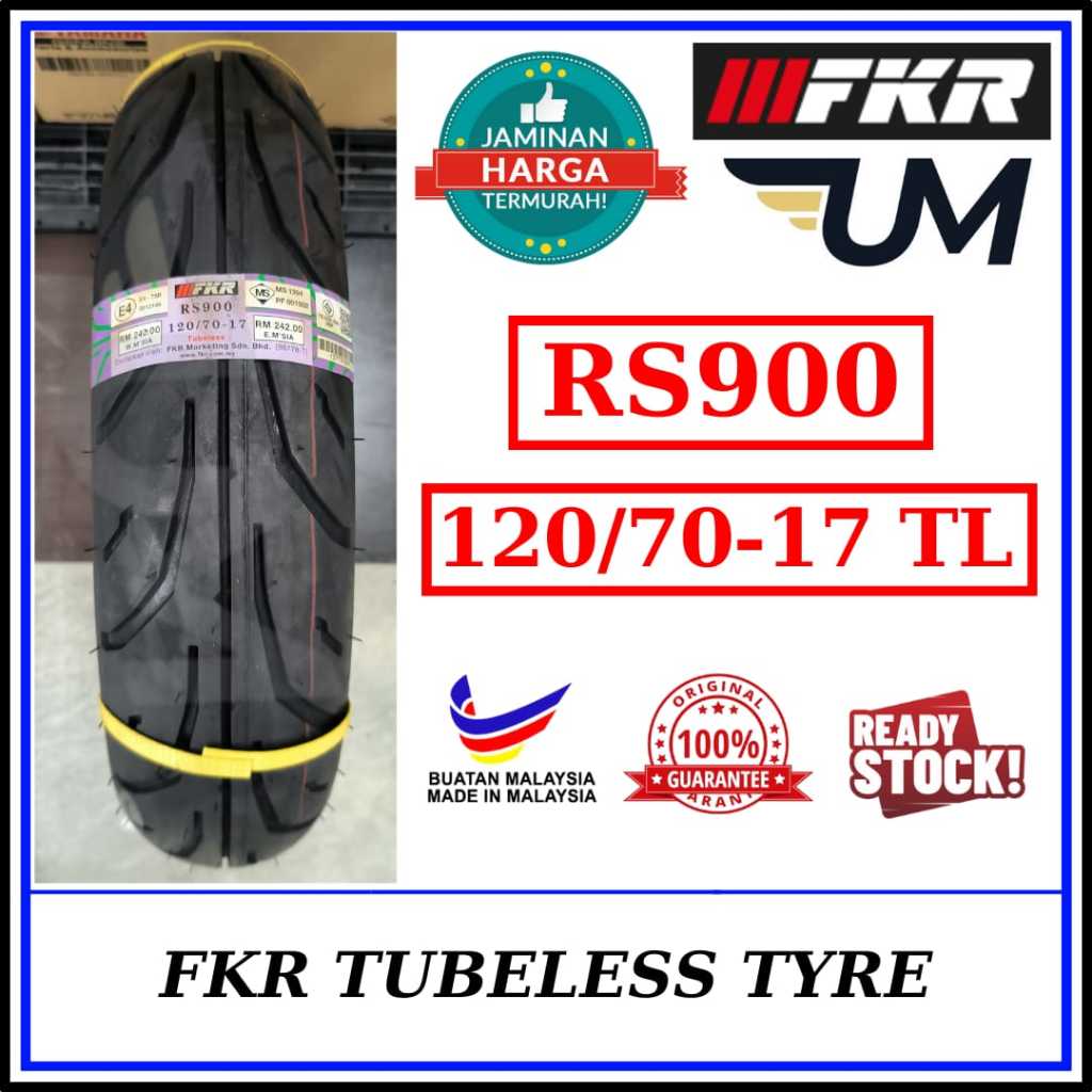 FKR TYRE TAYAR 17 RS900 Tubeless 70/90 80/90 100/80 120/70-17 RS900 ...