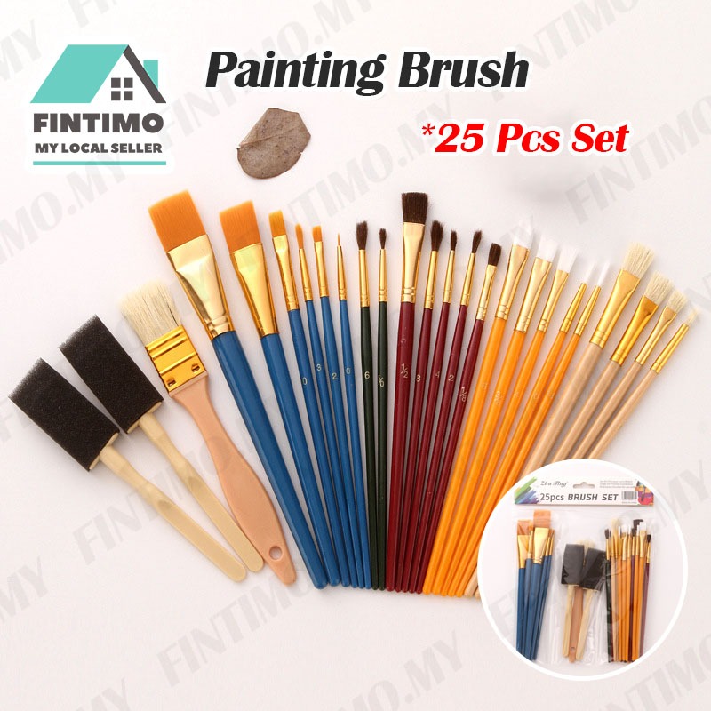 【MY】25Pcs Paint Brush Set Watercolor Painting Brushes berus lukisan ...