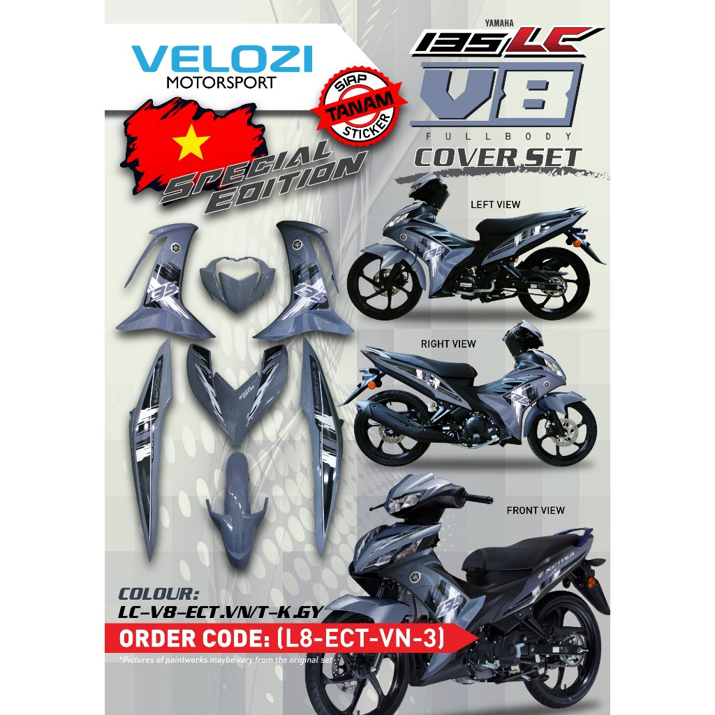 MOTORCYCLE COVERSET BODYSET LC135 LC V8 EXCITER VIETNAM GREY L8-ECT-VN ...