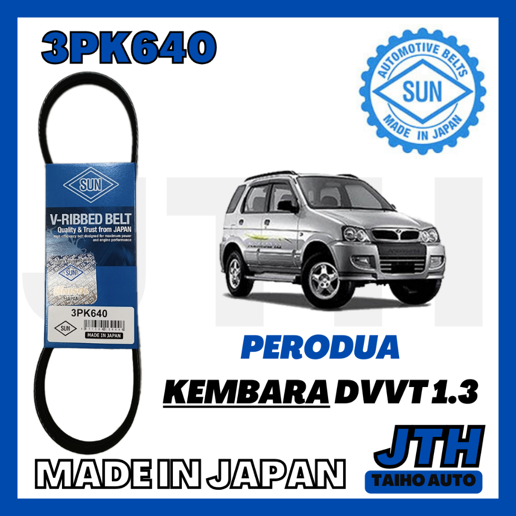SUN Fan Belt 3PK640 Perodua Kembara DVVT 1.3 Ribbed Engine Belting Made ...