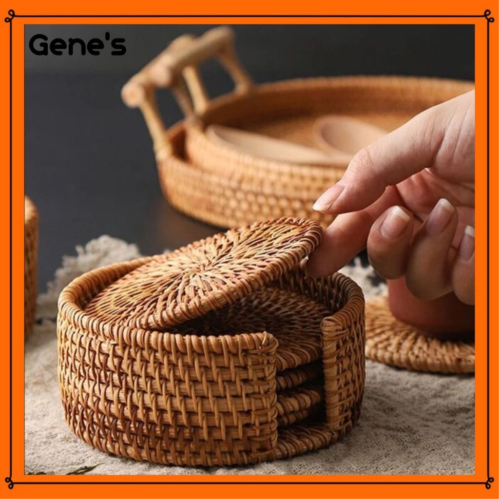 Gene's 6 IN 1 Cup Coaster Handmade Woven Rattan Coasters Thermal ...