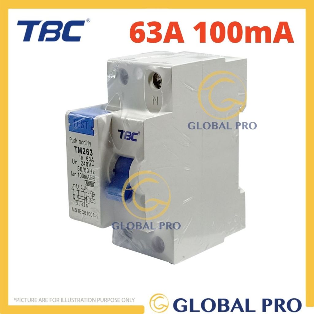 TBC 2 POLE 30mA / 100mA Residual Current Circuit Breaker ELCB 25A / 40A ...