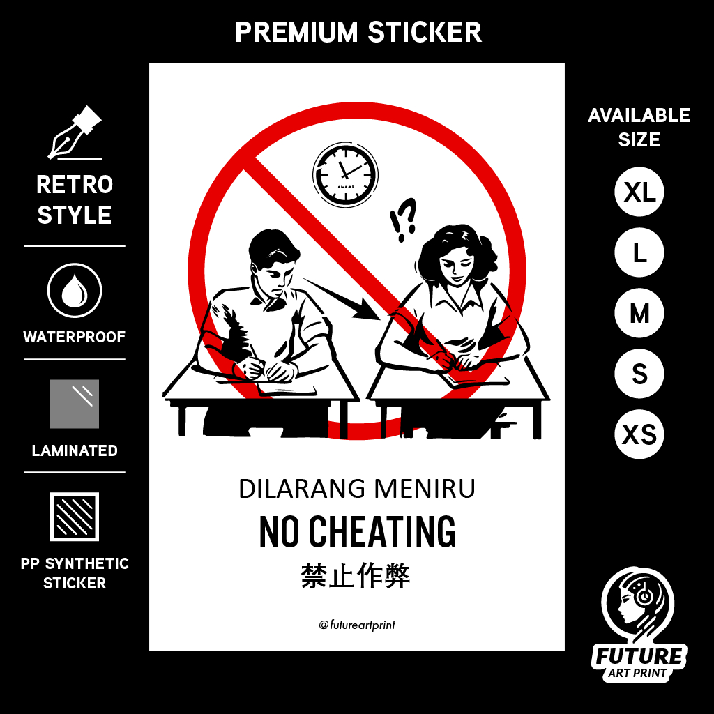 No Cheating. Dilarang Meniru. 禁止作弊. Premium Sticker Sign Notice Signage ...