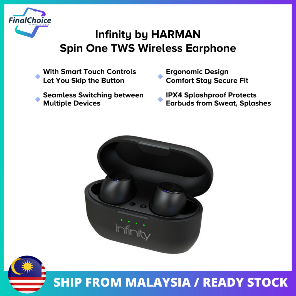 Infinity Spin One TWS Wireless Earbuds Dual EQ Mode Touch Control Long ...