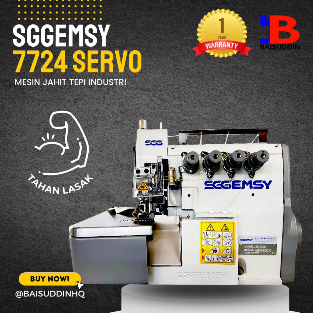 [ORIGINAL] GEMSY SG7724 SERVO Mesin Jahit Tepi Industri / Overlock ...