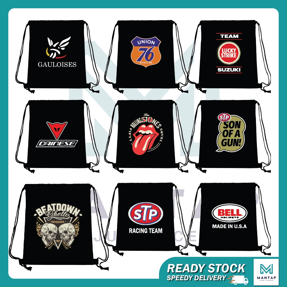 Beg Jerut Drawstring Bag Retro Motor Brand backpack gymsack pack unisex ...